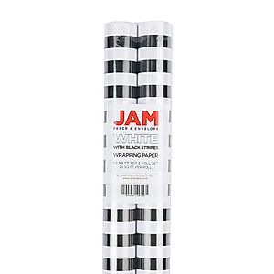 JAM Paper Gift Wrap - Striped Wrapping Paper - 50 Sq Ft Total - Black & White Stripes - 2 Rolls/Pack