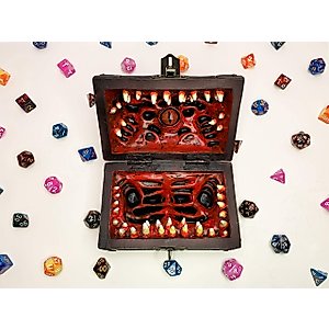 Galdor's Guild Mimic Dice Chest Storage Box | Free Lock & Key | Compatible with Dungeons & Dragons Players, Dungeon Master/DM RPG Gaming | Holder Vault Case | Holds 4 Sets of Polyhedral Dice (Regular)