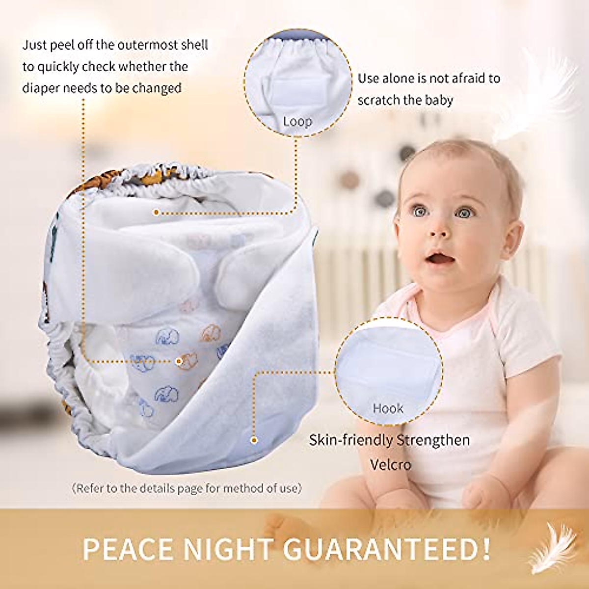 BIG ELEPHANT Baby Cloth Diaper Cover - 4 Pocket Diaper Case with 4 Color Changing Inserts Adjustable Reusable