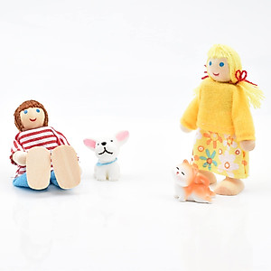 Jzszera Wooden Doll House People of 8 Miniature Figures and 2 Pets, Dollhouse Dolls Family Set- Dollhouse Accessories for Girls Toddler Kids Pretend Play and Imaginative Fun