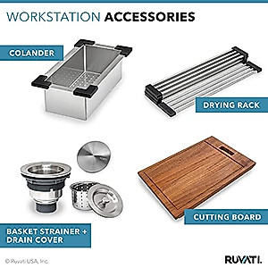 Ruvati 33 x 22 inch Workstation Drop-in Topmount Kitchen Sink 16 Gauge Stainless Steel Single Bowl - RVH8003