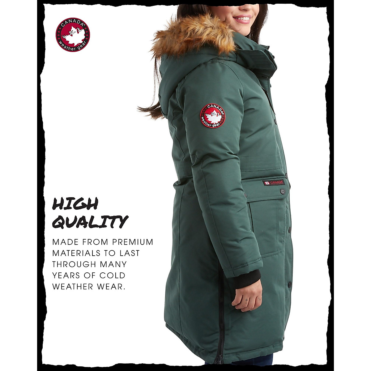 CANADA WEATHER GEAR Women's Winter Coat - Women's Parka and Long Winter Jackets for Women with Removable Faux-Fur Hood (S-3X), Size Small, Forrest Green/Natural
