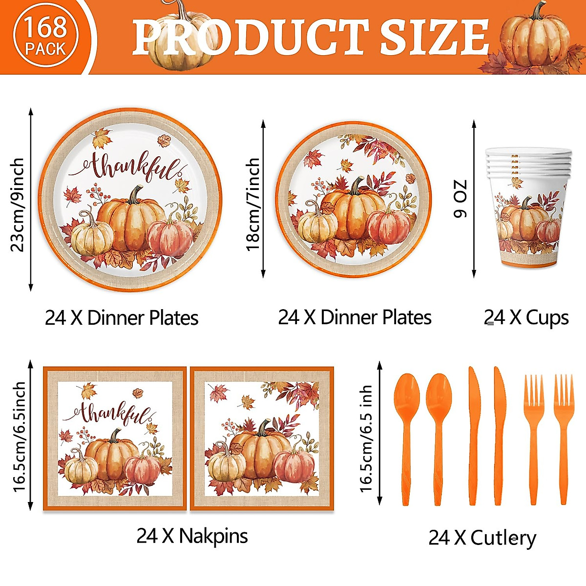 Daisy Flower Party Supplies Tableware Set White Daisies Flowers Summer Spring Theme Party Decorations Including Paper Plates Napkins Forks for Wedding Birthday Baby Bridal Shower (Orange,24 Guests)