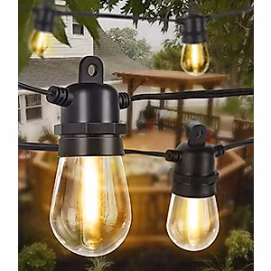 DGE Outdoor LED String Lights 48FT Patio Shatterproof & Waterproof IP65, 18 AWG UL Listed Wire Bright String Light for Patio, Backyard, Gazebo, Porch, Wedding Party