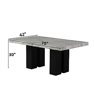 Melpomene Premium 7-Piece Dining Table Set with One 70" L Faux Marble Dining Rectangular Table and 6 Upholstered-Seat Chairs for 6, for Dining Room and Living Room Furniture (Classic Black)