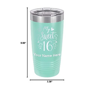 LaserGram 20oz Vacuum Insulated Tumbler Mug, My Sweet 16, Personalized Engraving Included (Teal)
