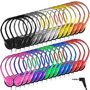Yunsailing 30 Pack Class Set Headphones for Kids Students Bulk School Classroom Headphones Over Head Earphones on Ear Earbuds Adjustable with 3.5 mm Jack for Child Children Adults (Classic Colors)