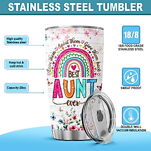 JENOIS Auntie, Aunt Gifts, Tumbler 20 Oz With Lid And Straw, Best Aunt Like Mother
