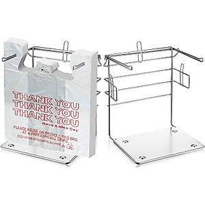 2 Pack Plastic Grocery Bag Holder Fits 11½" W x 6.5" D x 21" H Bag Unit Measures 12" W x 12" l x 16" H Chrome T Shirt Bag Rack with Metal Base for Restaurant, Business, Office, Home, Kitchen, Garage