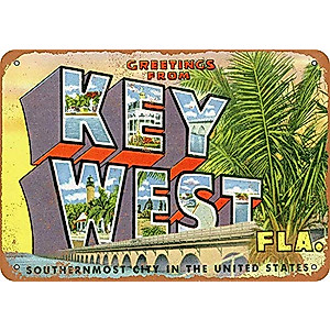 Joycenie Tin Sign New Aluminum Metal Sign Greetings from Key West 8x12 Inch