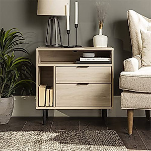 Walker Edison Modern Wood Nightstand Side Table Bedroom Storage Drawer and Shelf Bedside End Table, 25 Inch, Birch