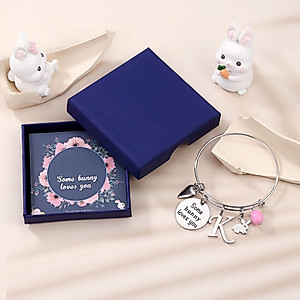 Easter Gifts Bunny Braclets for Women, Dainty Stainless Steel Rabbit Bracelets Adjustable Letter Initial Charm Bracelets Easter Bunny Bracelets Easter Gifts for Women Jewelry（N）