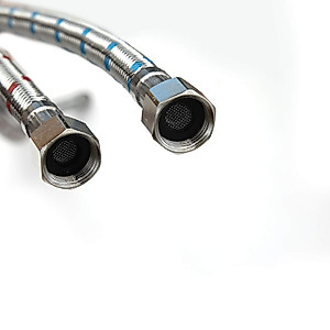 BWE 24-Inch Long Faucet Connector Braided Stainless Steel Supply Hose 3/8-Inch Female Compression Thread x M10 Male Connector, x 2 Pcs (1 Pair)