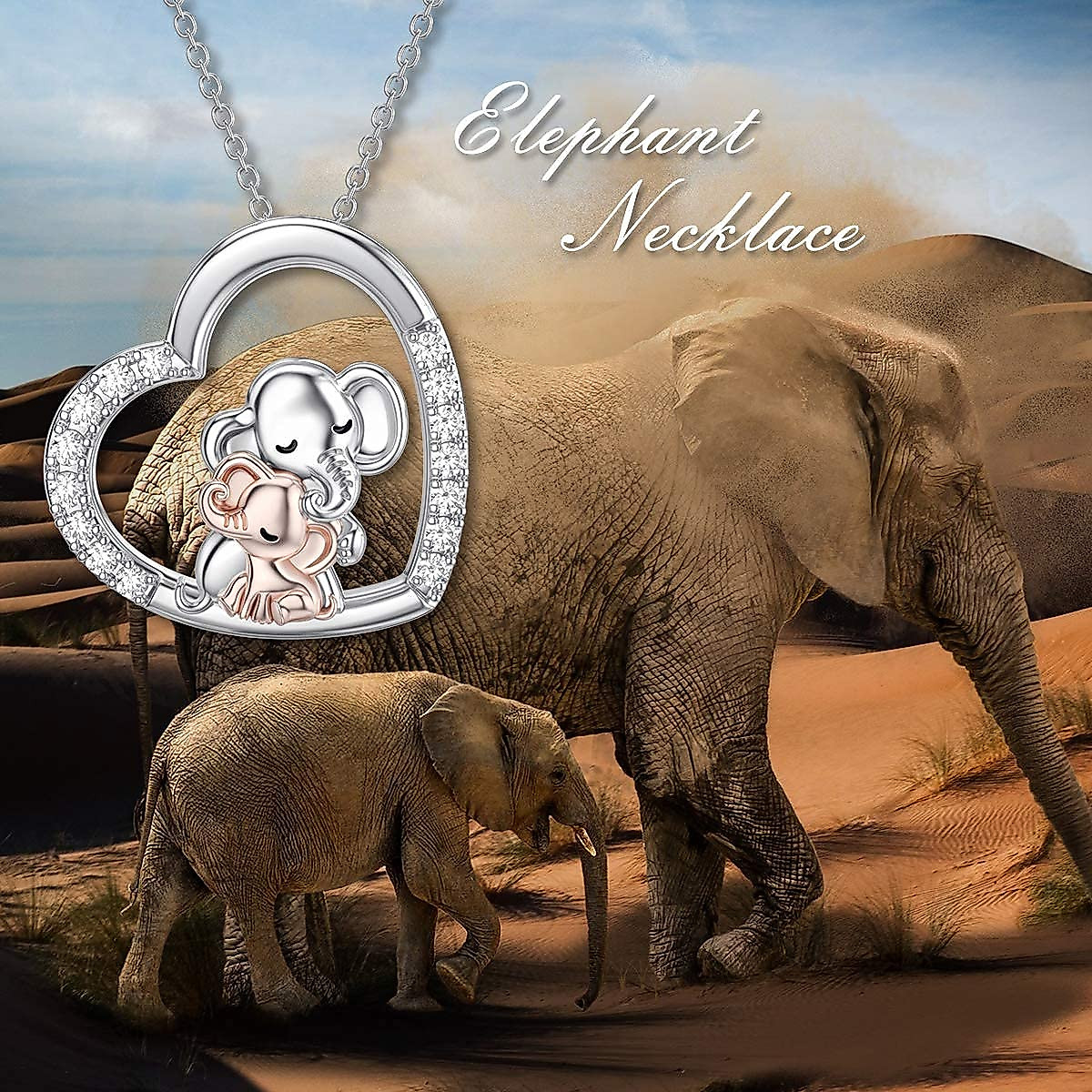 PROESS Elephant Necklace Lucky Daughter Pendant Necklace Sterling Silver I Love You Heart Jewelry for Women