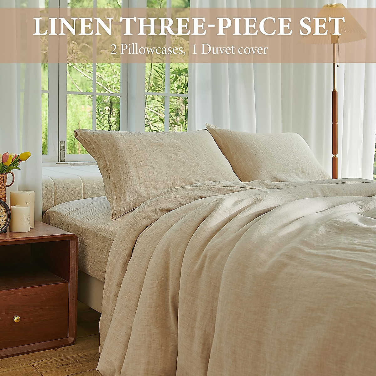 cebihy 100% Linen Duvet Cover Set King 3 Pieces, French Normandy Flax Linen, Cooling, Soft, and Breathable Linen Bedding Set - 1 Duvet Cover 90"x 104", 2 Pillowcases 20"x 40", Natural Linen