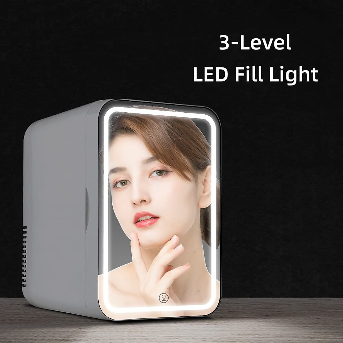 ACADA Mini Beauty Fridge 8/12L with LED Lighted Mirror - Portable Mini Fridge for Skincare Makeup Mask Drinks Fruits, Cooler & Warmer Dual Purpose Silent for Bedroom Office Vanity Vehicle (8L)
