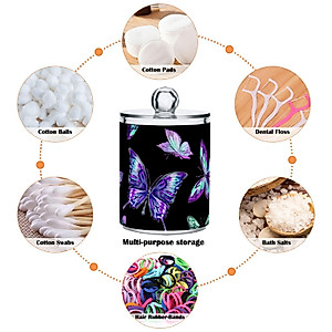 2 Pack Qtip Holder Dispenser for Cotton Ball Purple Butterfly Animal Cotton Swab Cotton Round Pads Clear Plastic Acrylic Jar Set Bathroom Canister