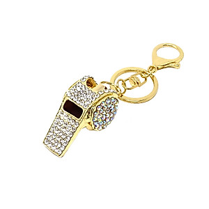 Honbay 1PCS Rhinestone Whistle Keychain Mini Shining Whistle Keyring Bling Car Charm Decoration in A Box for Bag Purse Wallet Handbags Backpack