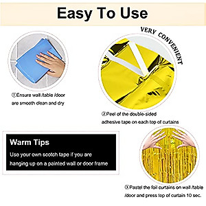 3Packs 3.2ft x 8.2ft Gold Foil Fringe Curtains, Gold Streamers Backdrop, Gold Metallic Tinsel Curtains Golden Backdrop for Bachelorette Engagement Wedding Birthday Golden Party Decorations