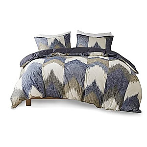 INK+IVY King Size Comforter Set, Cozy Cotton Comforter, All Season, Lightweight Comforter King Bed Set with 2 Matching Shams, Modern Cabin Lodge Ikat Chevron Design, Navy King/Cal King 3 Piece
