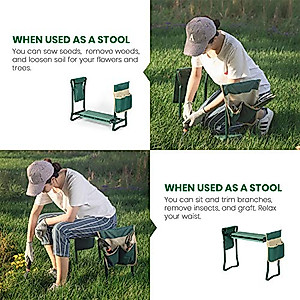 COSYLAND Garden Kneeler and Seat Foldable Soft Gardening Stool with Bonus EVA Kneeling Pad, 2 Pouches, Detachable Belt, Kneeler for Gardening Foldable Portable