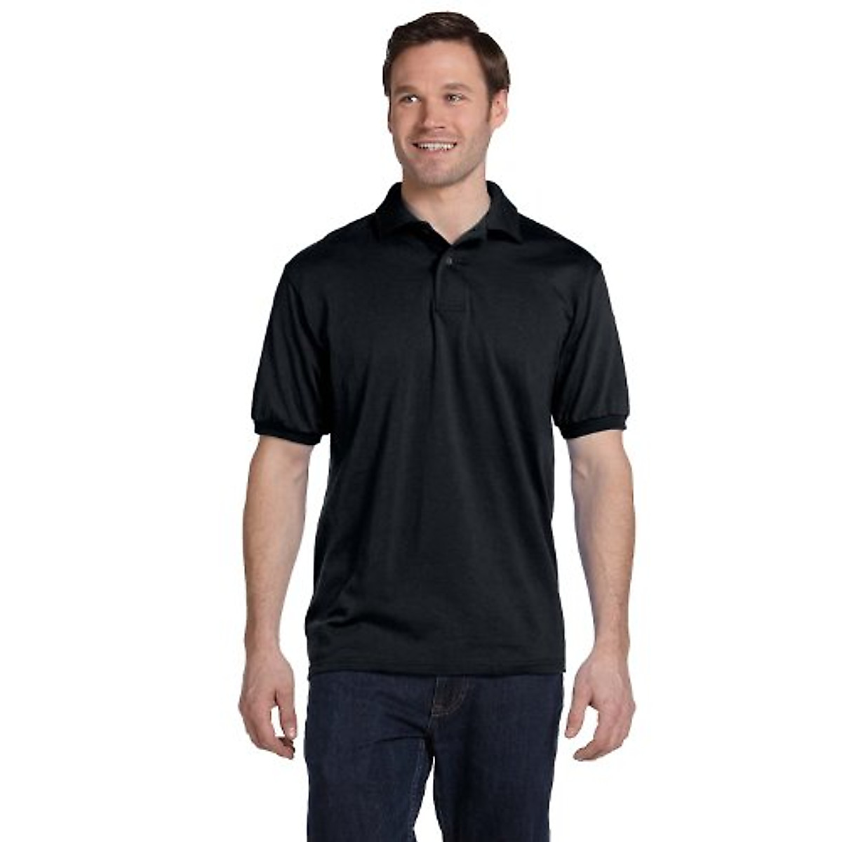 Hanes Men's Cotton-Blend EcoSmart Jersey Polo Black Medium