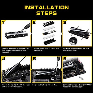 EZDIY-FAB NVME M.2 Aluminum Heatsink 5V 3 Pin ARGB Cooler for 2280 M2 SSD Heat Sink Tri-Cool with Silicone Thermal Pad