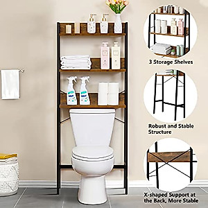 usikey Over The Toilet Storage Rack, 3-Tier Bathroom Shelf Over The Toilet, Multifunctional Toilet Storage Rack, Freestanding Above Toilet Stand with Metal Frame for Bathroom, Rustic Brown & Black