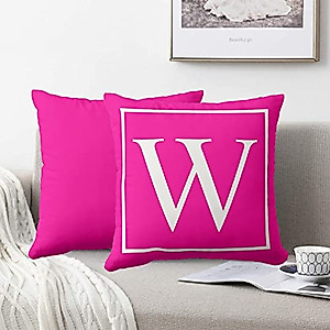 Personalized Throw Pillow Cover Covers 16 x 16 Pillow Case Customize Monogram on Hot Pink Throw Pillow Case Cushion Covers for Couch, Sofa and Chair