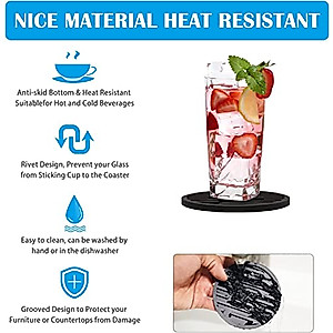 Silicone Coasters Set Drink Coaster - Desk Coaster with Coaster Holder,Black Coasters for Desk,Fits Most Size of Drinking Glasses and Cup,Anti-Slip,Non-Stick,Easy to Clean