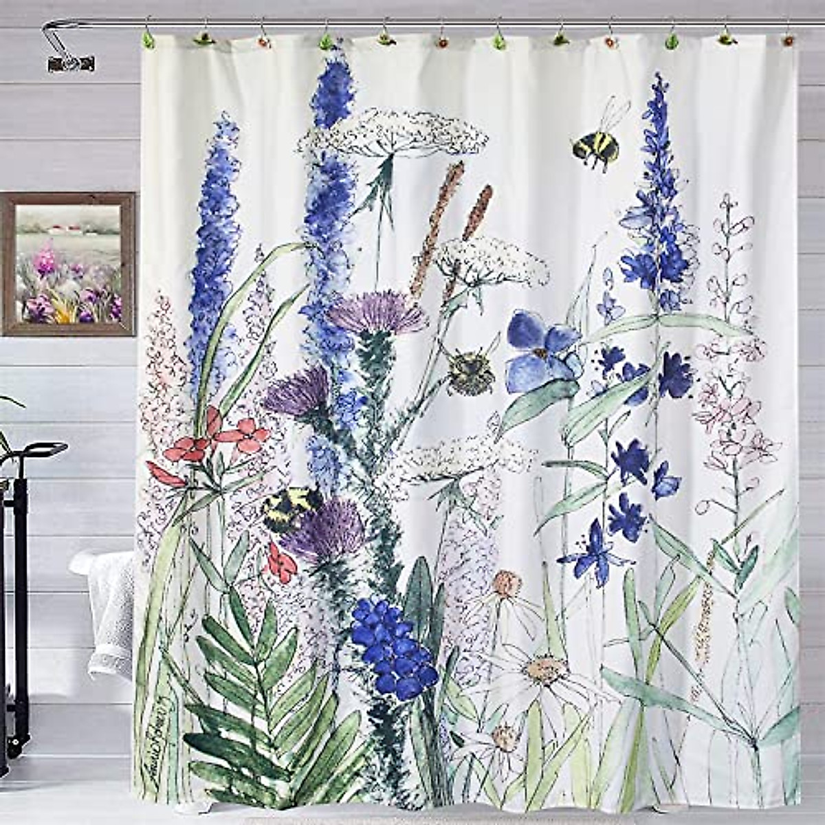 RoomTalks Flowers Leaves Birds Shower Curtain Hooks Rings for Bathroom, Rust Resistant Metal Decorative Shower Hooks Rings for Spring Boho Floral Plant Botanical Wildflowers Shower Curtains