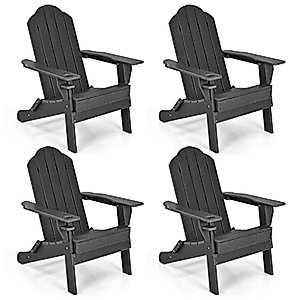 ZHYH 4 Piece Patio Folding Chairs Cup Holder Yard Black