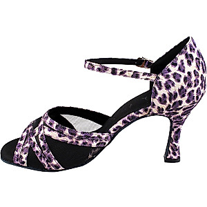 Women's Ballroom Dance Shoes Tango Wedding Salsa Dance Shoes Purple Leopard & Black Mesh Sera1398EB Comfortable - Very Fine 2.5" Heel 7.5 M US [Bundle of 5]