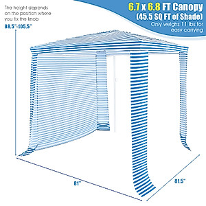 MIDDOW Beach Cabana, 6.7’ x 6.8’ Easy to Set up Beach Tent w/ Adjustable Height, Detachable Sidewall, Carry Bag, 4 Sandbags, NP10352BL Sun Shelter