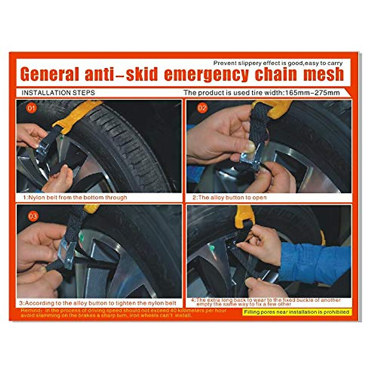 Snow Chains Anti Slip Snow Chains Emergency Anti-Skid Snow Mud Tire Chains for Cars/SUV/ATV/Trucks, Adjustable 10pcs Car Security Chains with Free Snow Shovel and Gloves