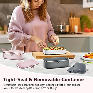 Caperci Electric Lunch Box Food Heater, 30 oz Portable Food Warmer - 110V Faster Leakproof Heated Lunch Boxes for Adults with Stainless Steel Container for Travel, Office, Home (Pink)