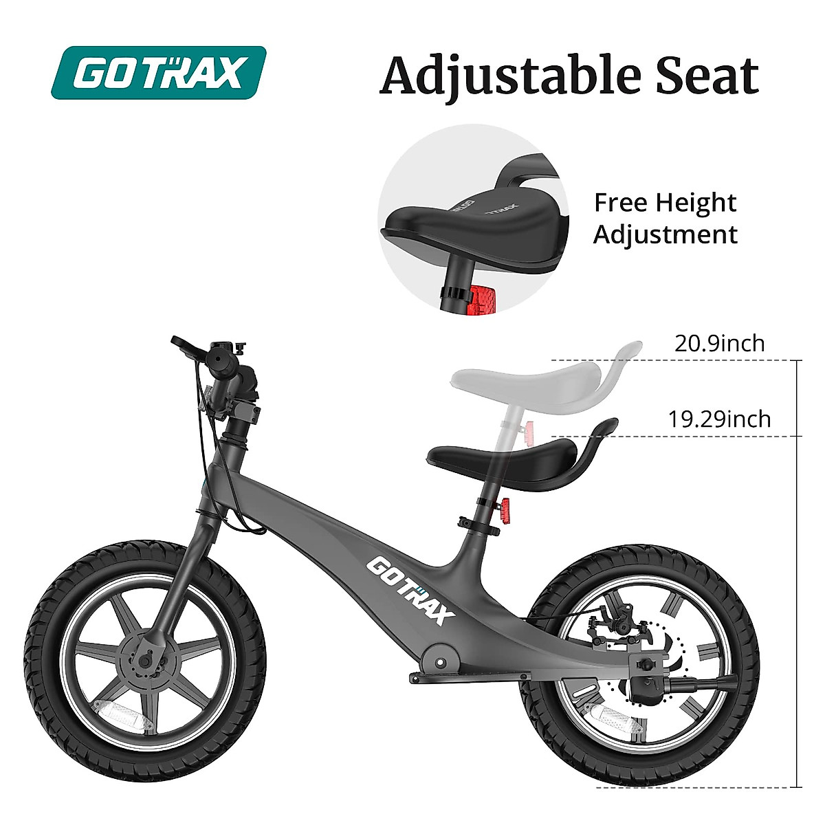 Gotrax Kids Electric Balance Bike, 250W 12MPH Electric Bike for Kids 14" Pneumatic Tire 15.5Miles Max Range and Adjustable Seat, Balance Bike for Kid Ages 5-8 Years Old, Black