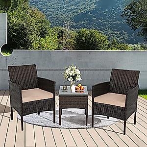 ABCCANOPY 3 Pieces Patio Furniture Set,Rattan Wicker Conversation Set with Coffee Table,Chairs Set with Seat Cushions Patio Conversation Set for Garden