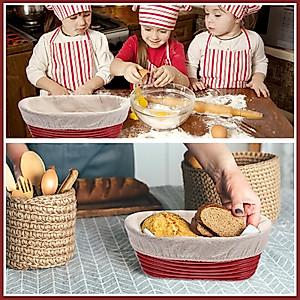 Hushee 3 Pieces 10 Inch Oval Shaped Proofing Basket bread proofing basket with Scraper Cotton Liner Red Oval Banneton Basket Dough Bowl Bread Making Tools for Home Sourdough Bread Baking