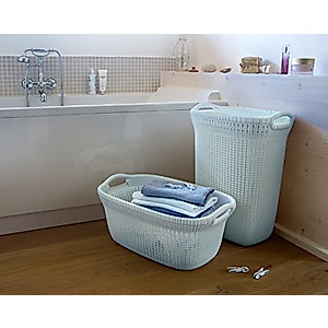 Curver Knit Laundry Storage Hamper, Misty Blue, 57 Litre