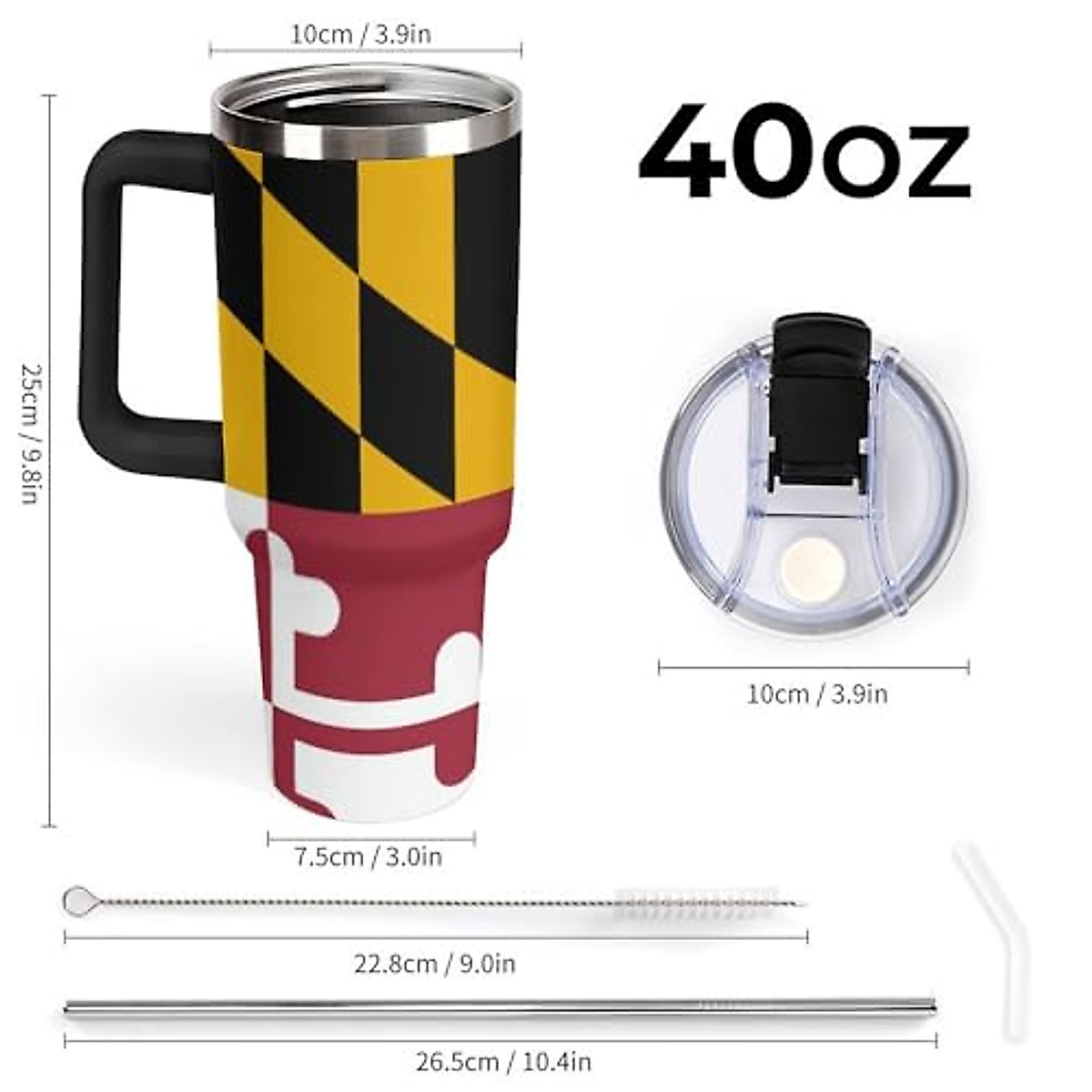 Maryland Flag Insulated Tumblers with Handle Stainless Steel Coffee Mug Funny Travel Cup with Lid Straw 40oz