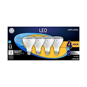 GE Lighting LED Indoor Floodlight Bulbs, 10 Watt (65 Watt Equivalent) Soft White, BR30 Bulb Type, Medium Base, Dimmable (4 Pack)