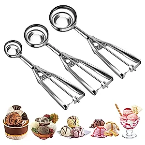 Cookie Scoop Set, Ice Cream Scoop Set with Multiple Size Trigger Small, Medium and Large Stainless Steel Cookie Scoops Set of 3 for Baking, Stainless Steel Cupcake Scoop, Ice Cream Scooper (3Pcak)