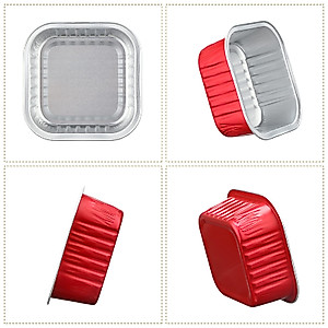 Mimorou 100 Pcs Valentine's Day Red Aluminum Foil Baking Cups with Lids 5oz Baking Liner Cups Disposable Ramekin Muffin Cups Desserts Cupcake Container for Party Holiday Celebration