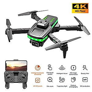 GBSELL 4K Camera Drone for Kids Adults, Foldable FPV Remote Control Quadcopter with LED Flash Bar, Trajectory Flight, Intelligent Obstacle Avoidance, Toys Birthday Gifts for Boys Girls (One Camera)