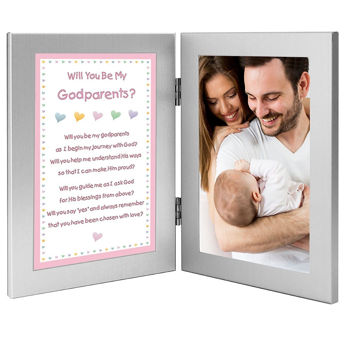 Poetry Gifts Will You Be My Godparents from Baby Girl Godchild, Add 4x6 Photo to Double Frame