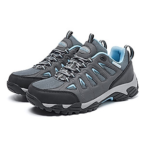 SHULOOK Hiking Shoes Women | Waterproof Shoes for Women | Comfortable & Light-Weight & Non-Slip | Women's Hiking Shoes Walking Trekking Camping Tennis Sport Sneakers grey blue 9.5