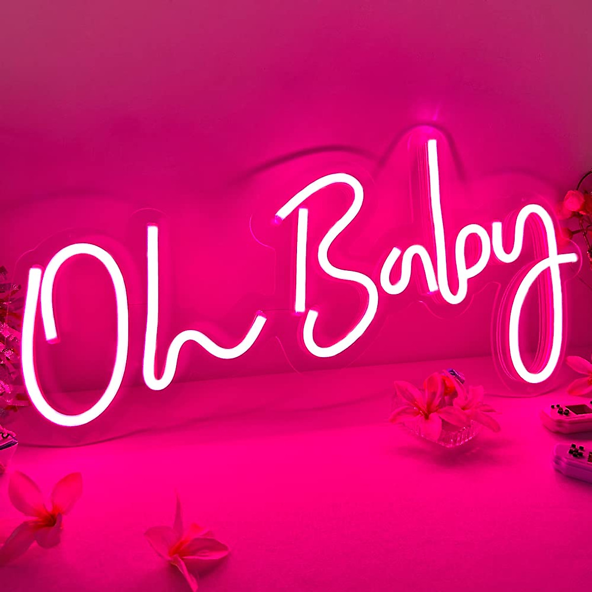 Oh Baby Neon Sign 24inch Big for Backdrop,Baby Shower, Large Pink Oh Baby Sign for Wall Decor, Events, Gathering Oh Baby Led Sign for baby shower Decorations