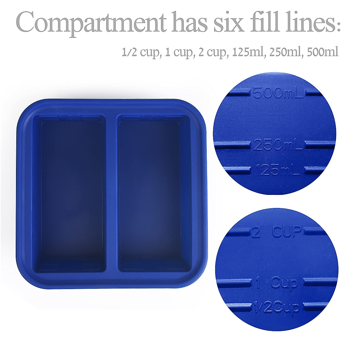 Kinggrand Kitchen 2 Cup Silicone Freezer Trays with Lid 2 Pack Silicone Soup Freezer Molds Make 4 Perfect 2 Cup Portions - Easy Release Soup Freezer Containers for Food Soup, Broth, Stew or Sauce