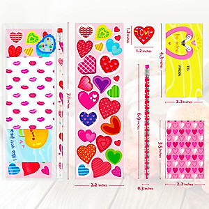 28 Pack Assorted Valentines Day Stationery Kids Gift Set, for Valentine Card Classroom Exchange Cards, Class Kid Pencil Eraser Notepad Sticker Bag, Pencils Bulk Pack Goodie Set, Toys Treats